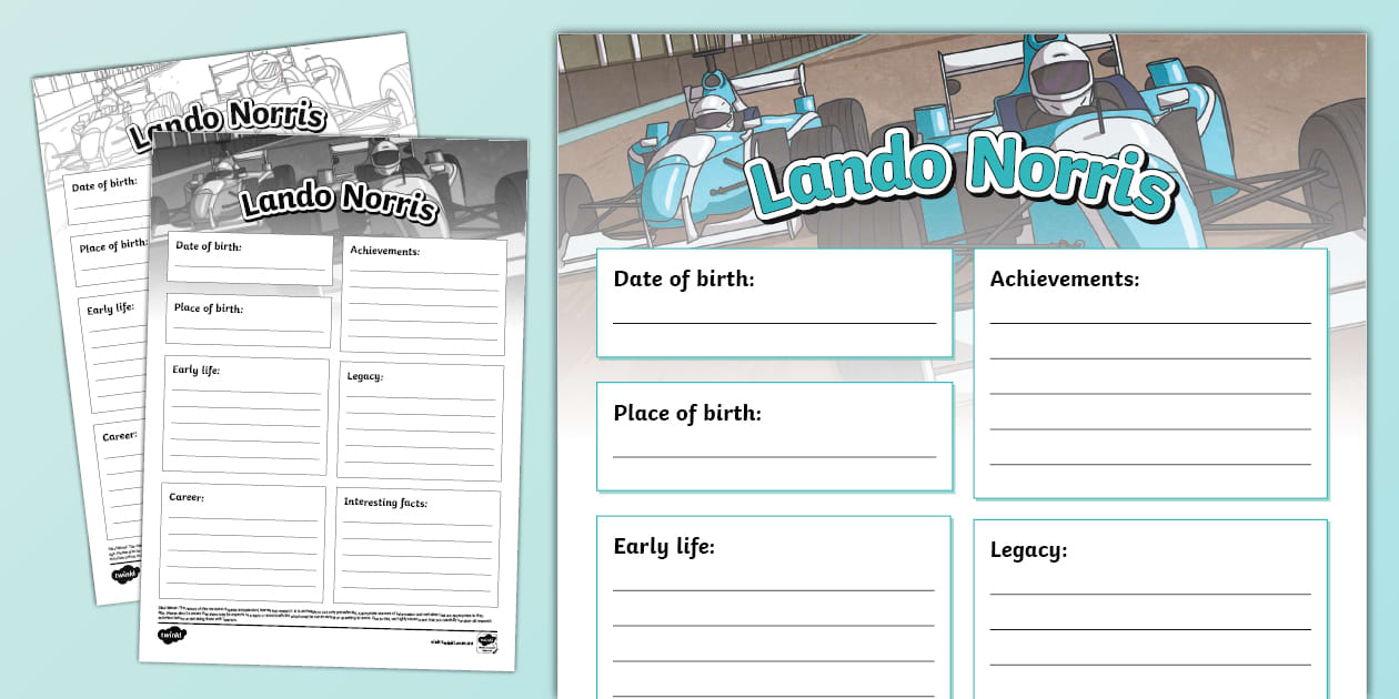 Lando Norris Fact File Template (professor feito) - Twinkl