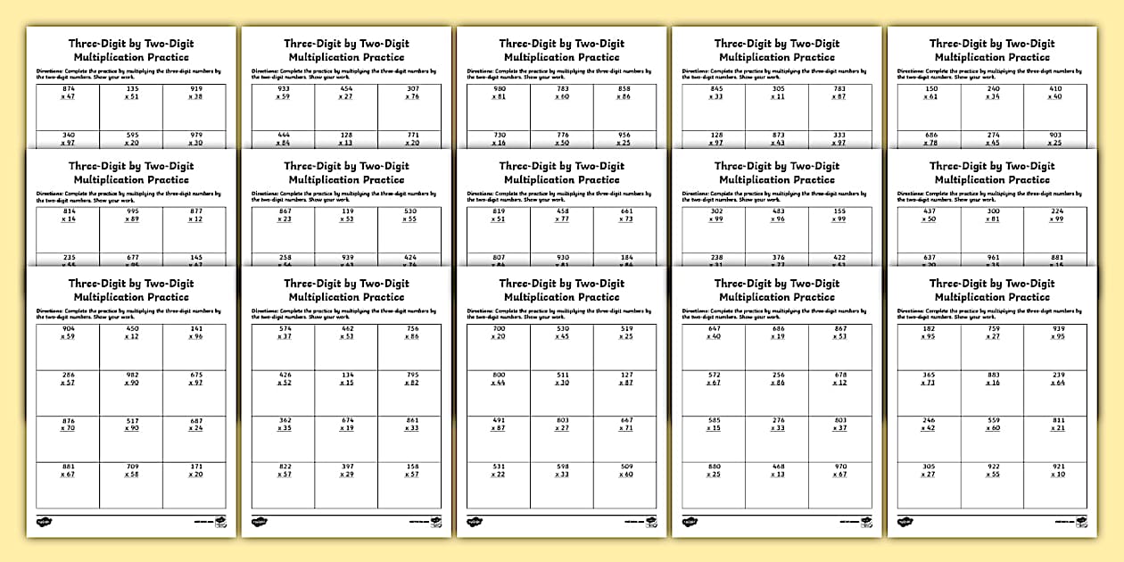 Fifth Grade Three-Digit by Two-Digit Multiplication Practice Pack