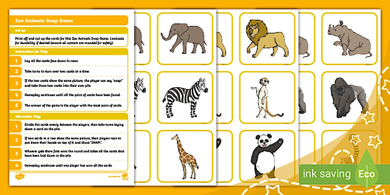 Zoo Animals Snap Game (teacher made) - Twinkl