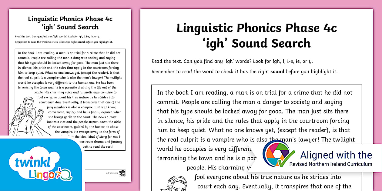 Linguistic Phonics Phase 4c ‘igh’ Sound Text Search Worksheet