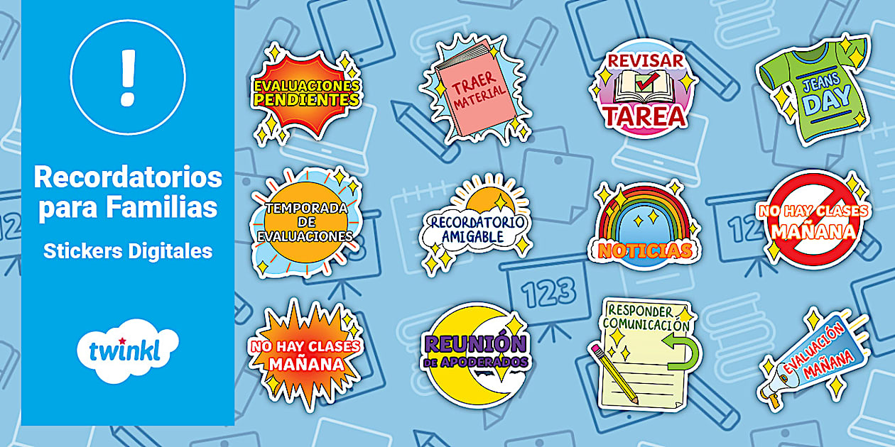 Stickers Digitales Recordatorios para Familias - Twinkl