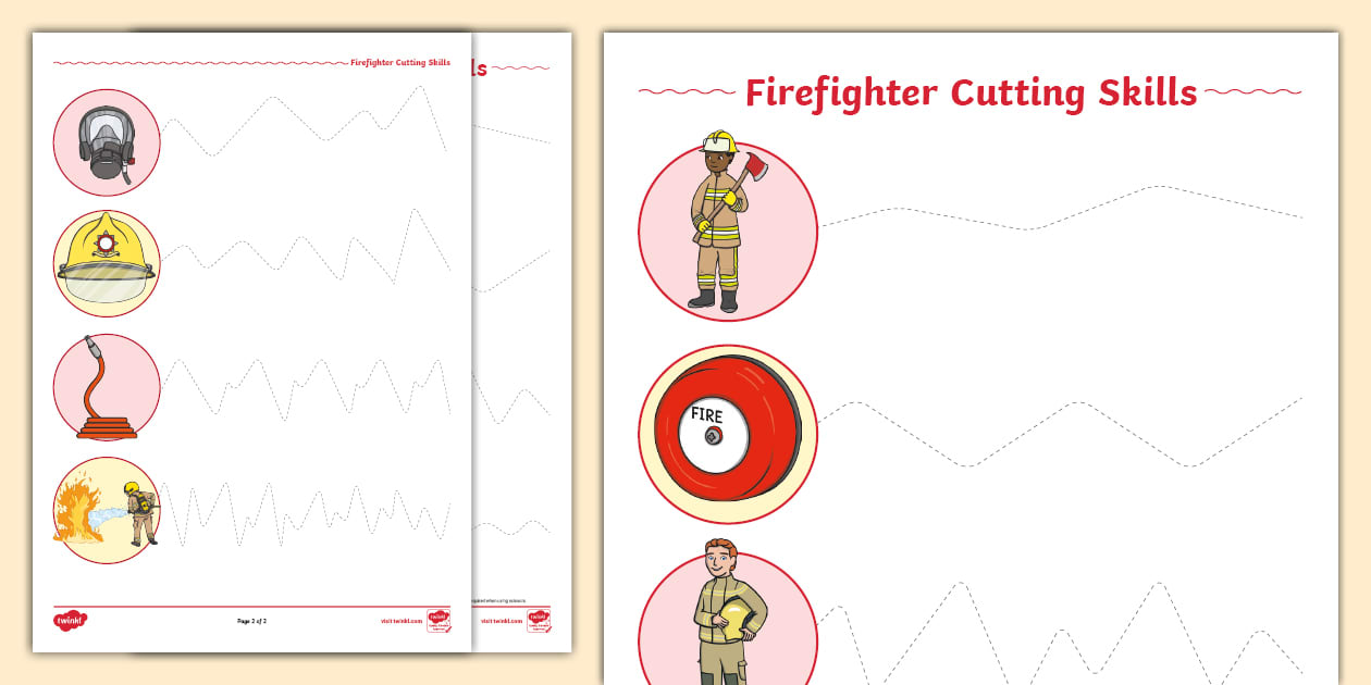 Firefighter Zigzag Cutting Skills Activity - Twinkl - KS1