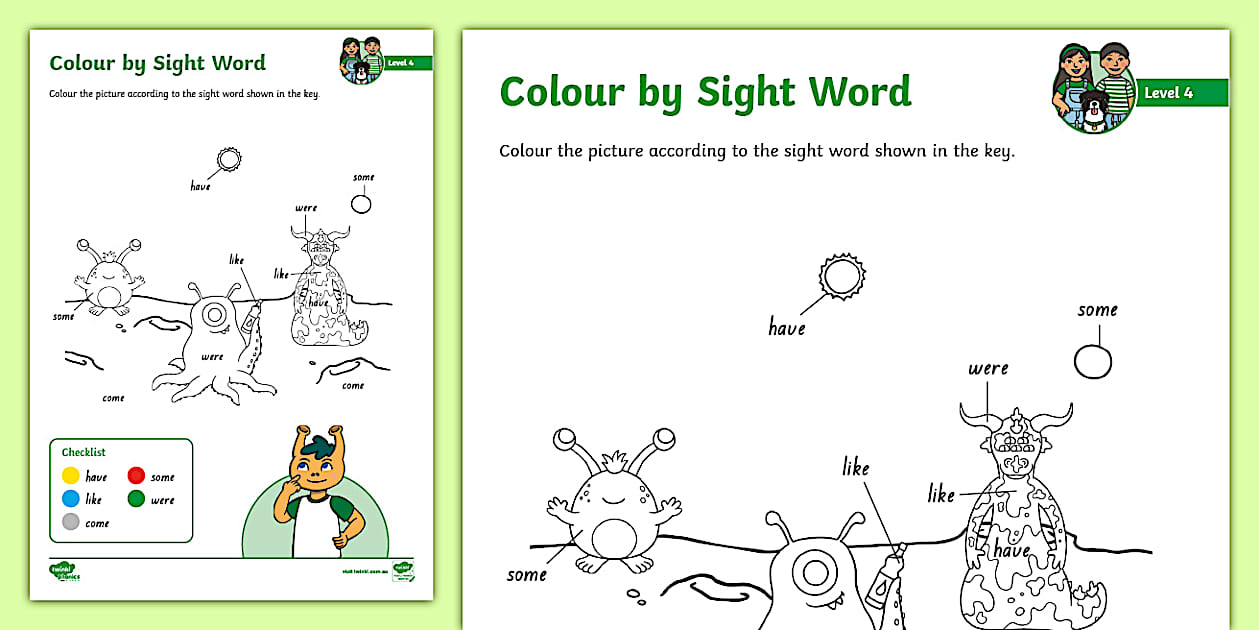 Level 4 Outer Space Sight Word Colouring Sheet - Twinkl