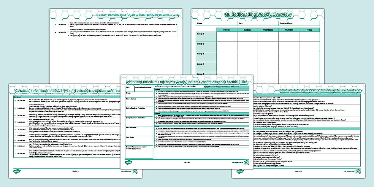 Year 5 Victorian Curriculum Guided Reading Session Template