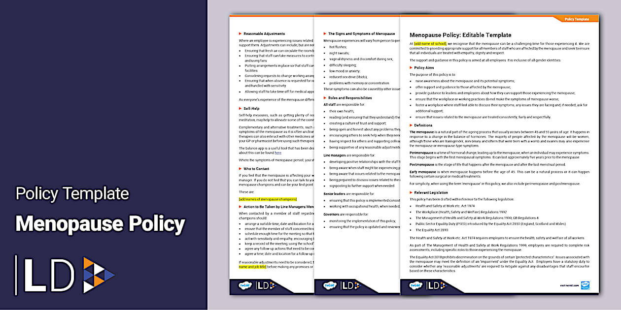 Menopause Policy: Editable Template (teacher made) - Twinkl