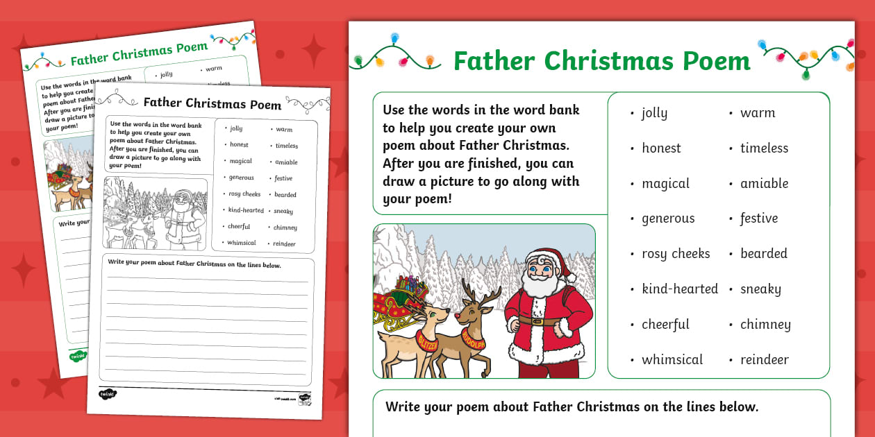Father Christmas Poem Writing Template - Twinkl