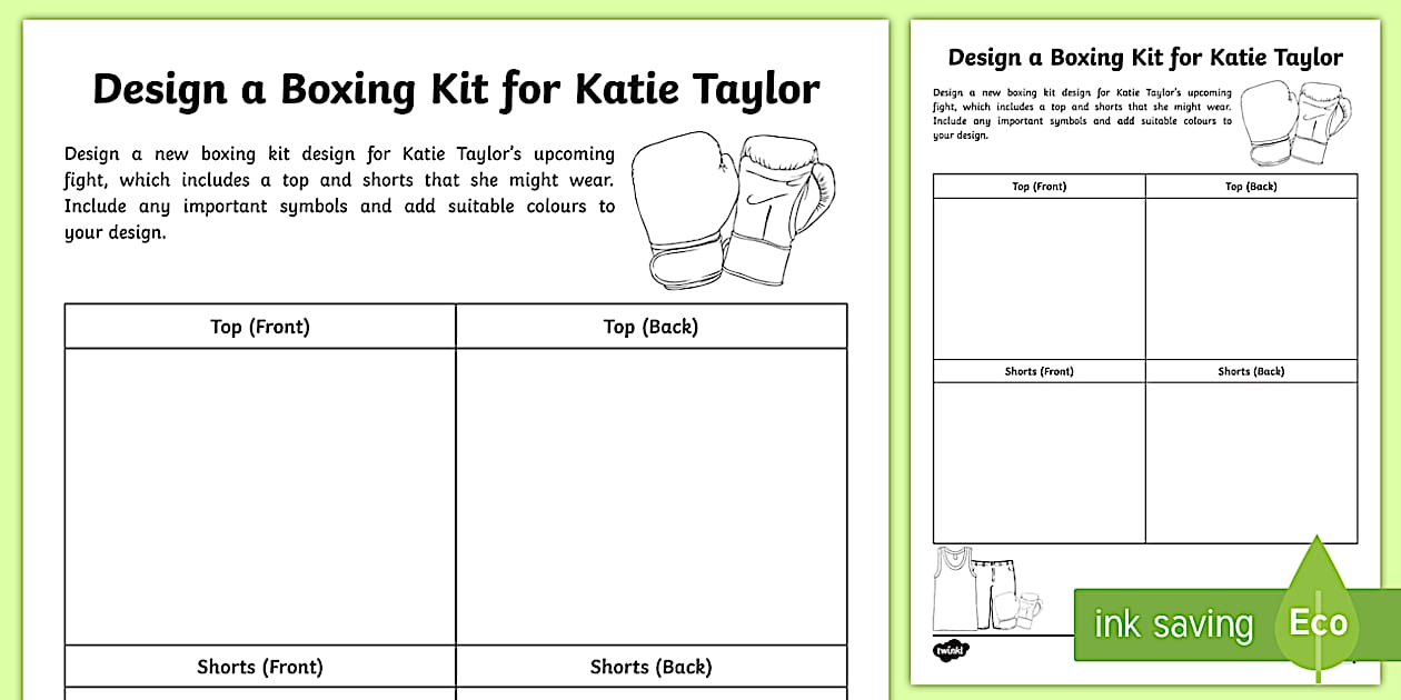 Design a Kit For Katie Taylor Worksheet / Worksheet - Twinkl