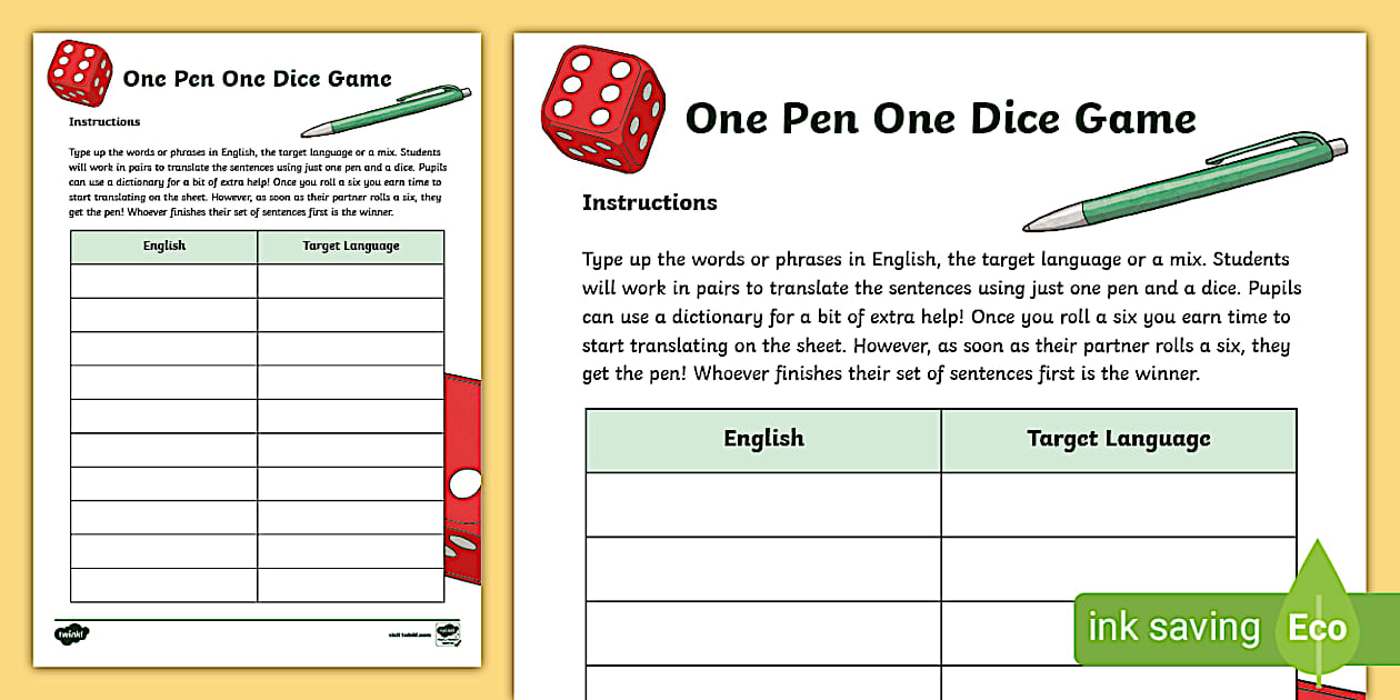 👉 One Pen One Dice Game Template (teacher made) - Twinkl