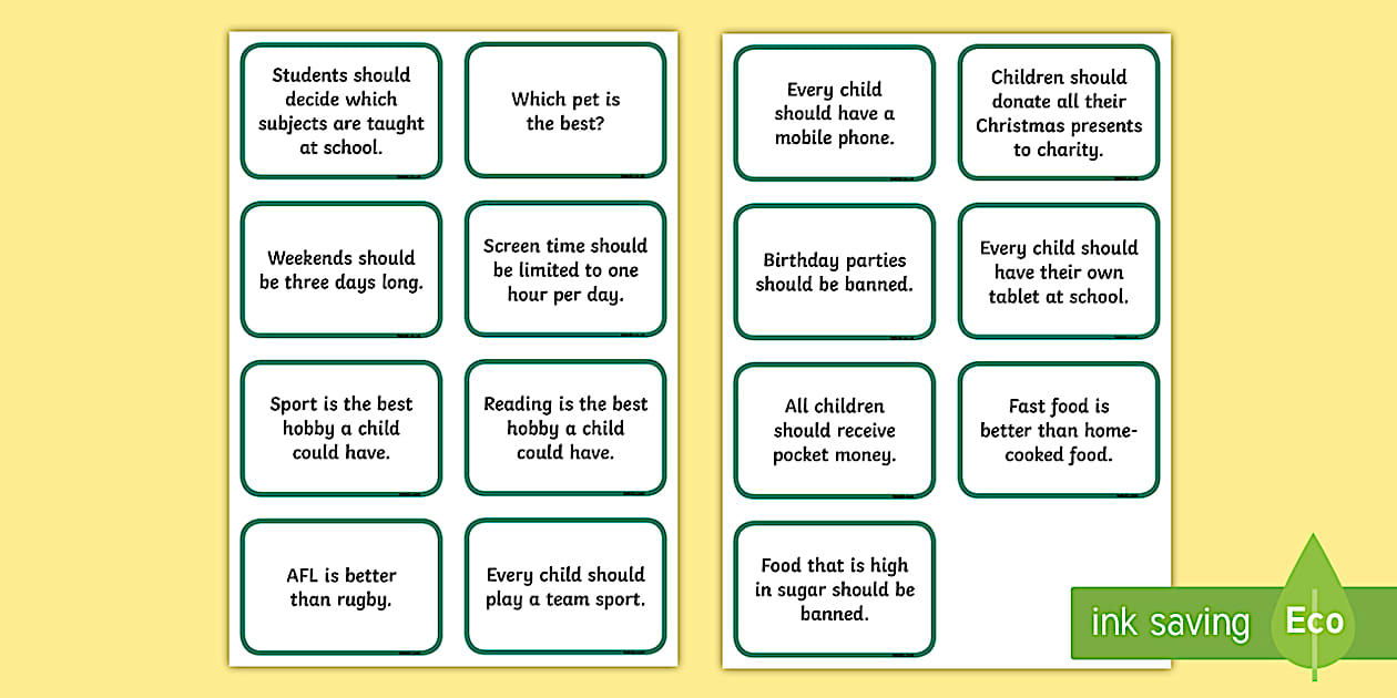 SA Persuasive Writing Topic Discussion Cards (teacher made)