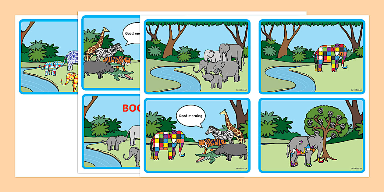 Editable Story Sequencing (4 per A4) to Support Teaching on Elmer