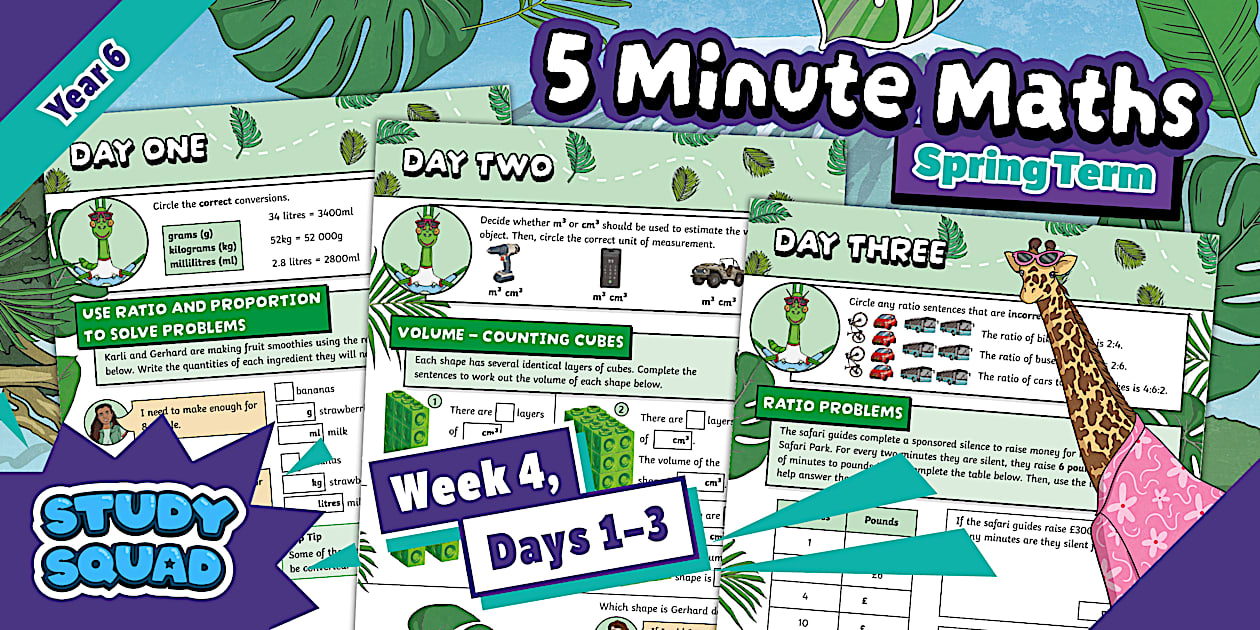 👉 Study Squad 5 Minute Maths - Year 6 Spring - Week 4 Days 1-3
