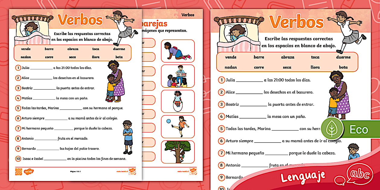Guía Trabajo Verbos (Hecho por educadores) - Twinkl