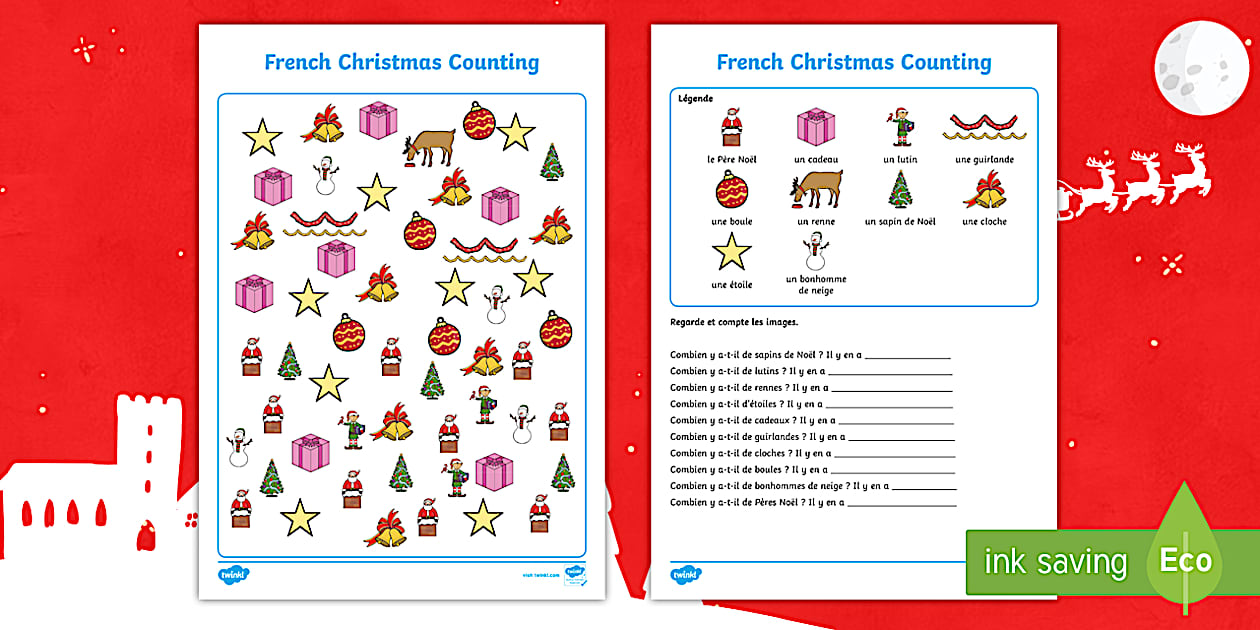 French Christmas-Themed Counting Worksheet / Worksheet