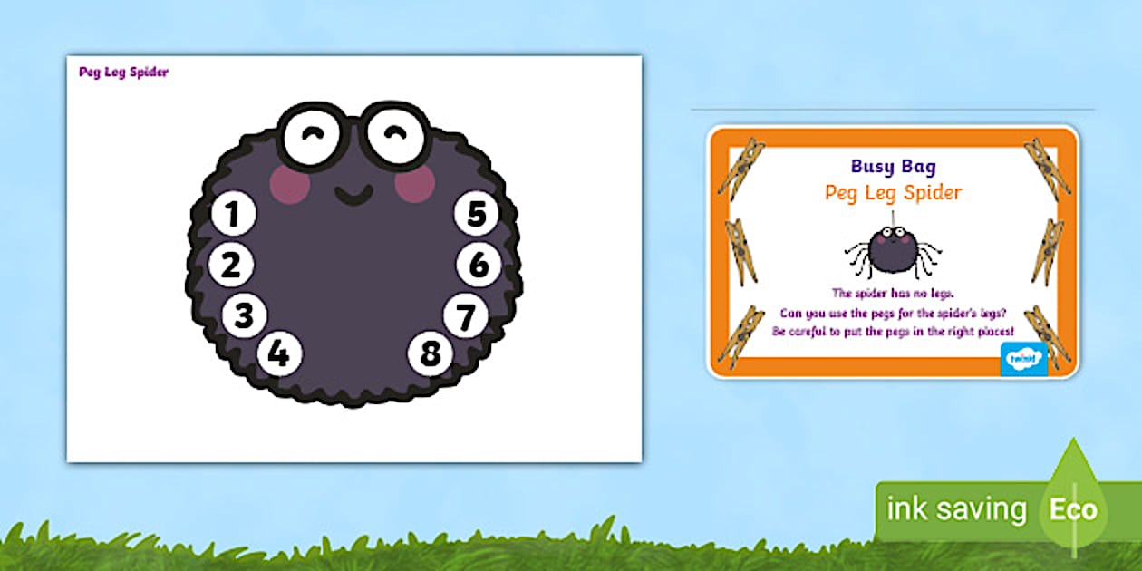 Editable Peg Leg Spider Busy Bag Prompt Card and Resource Pack