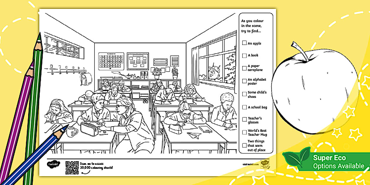Hide and Seek Classroom Colouring Scene (teacher made)