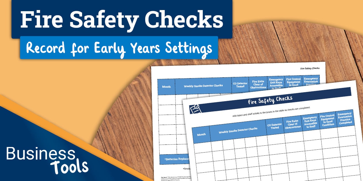 Fire Safety Checks Record for Kindergarten Settings
