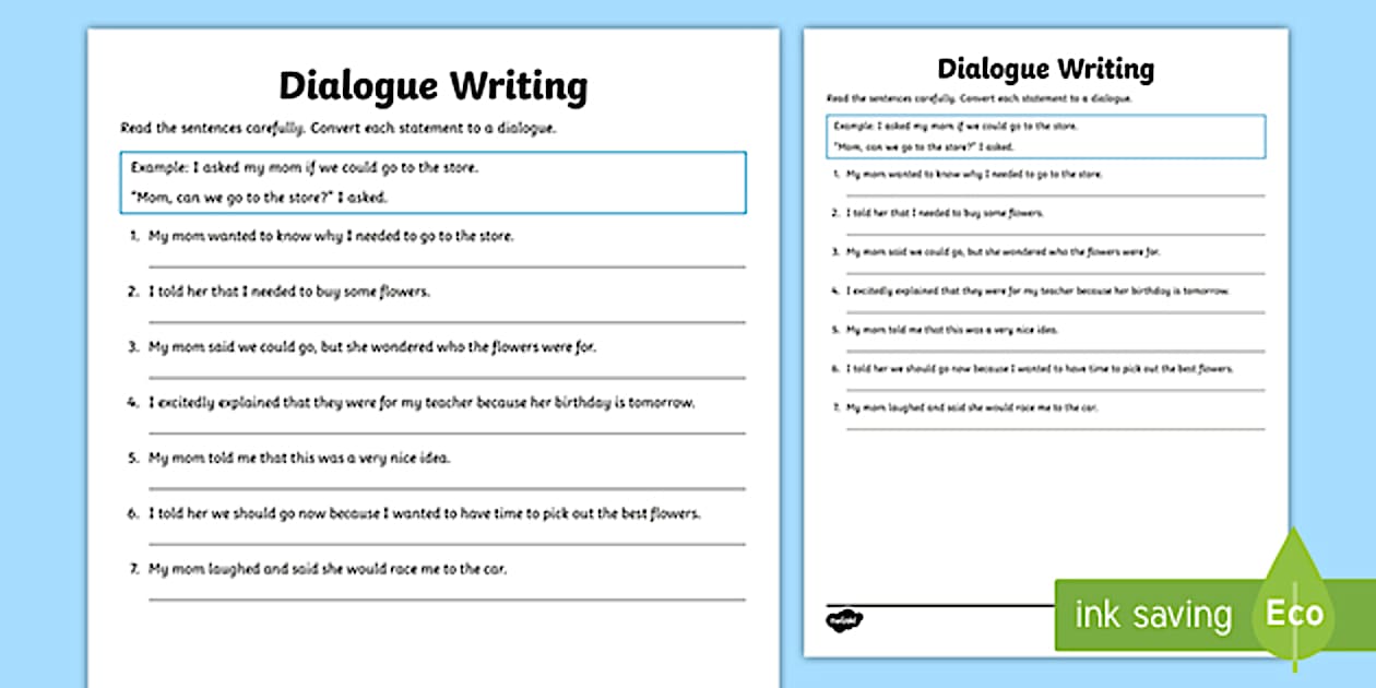 Dialogue Writing Activity Worksheet for 3rd-5th Grade