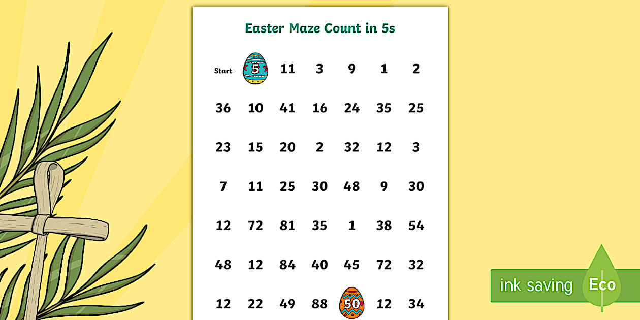 Higher Ability Easter-Themed Counting in 5s Maze Activity