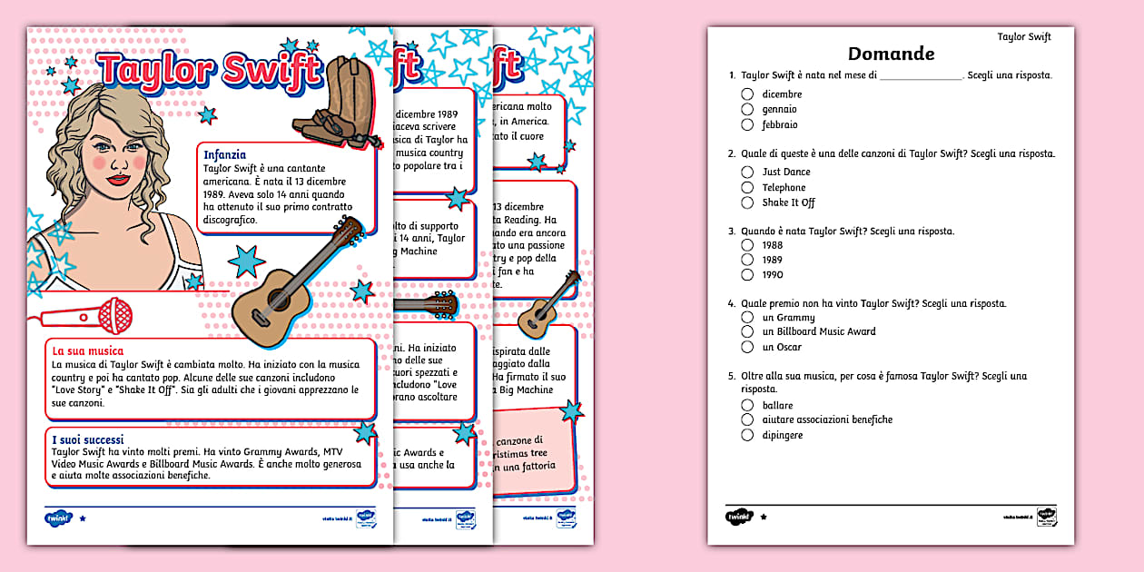 Taylor Swift - Lettura e comprensione differenziata - Twinkl