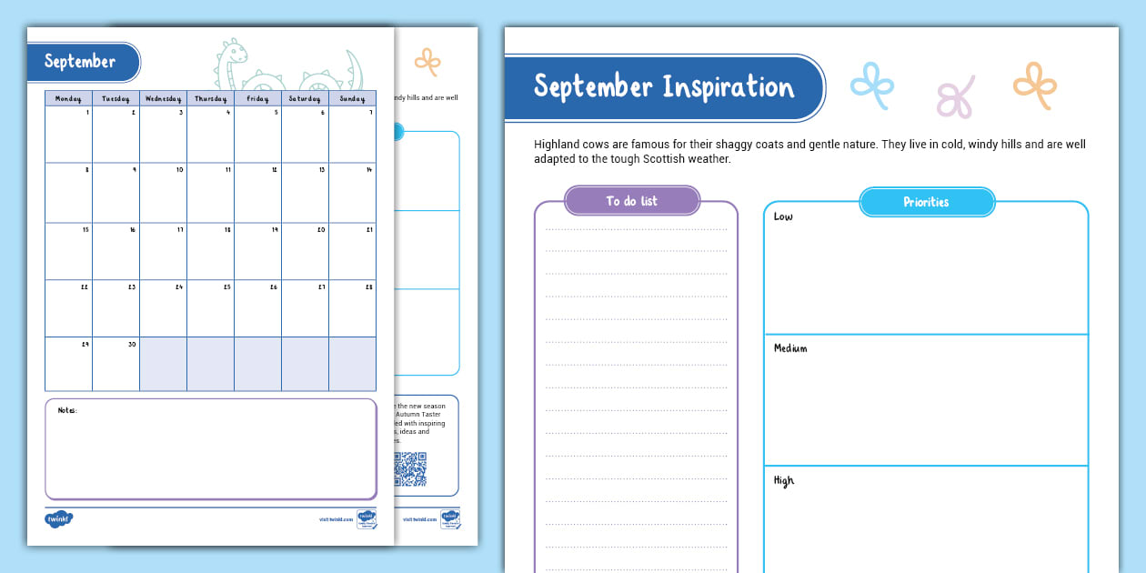 September Educator Monthly Planner (teacher made) - Twinkl