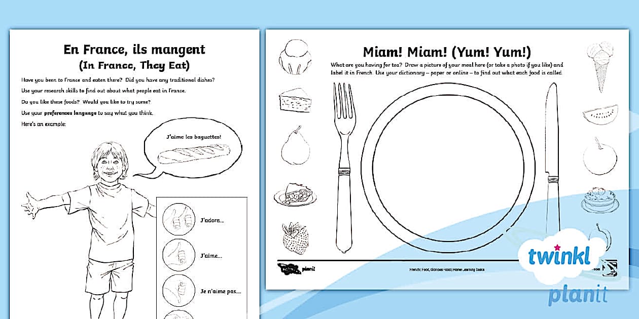 French: Food, Glorious Food! Year 3 Unit Home Learning Tasks