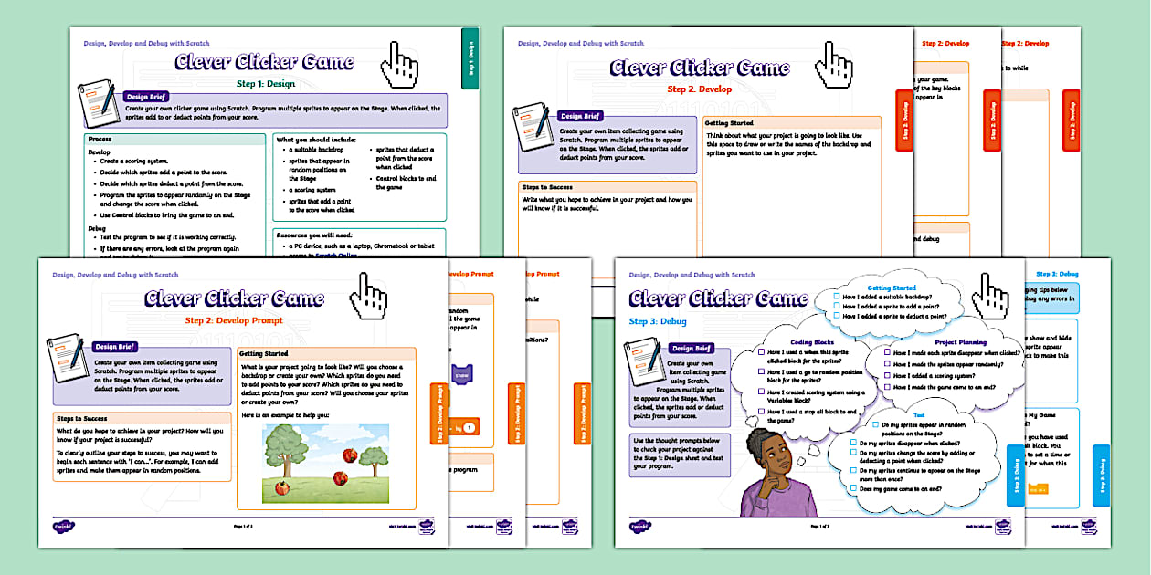 UKS2 Design, Develop and Debug: Clicker Game Activity Pack UKS2 Design, Develop and Debug: Clicker Game Activity Pack