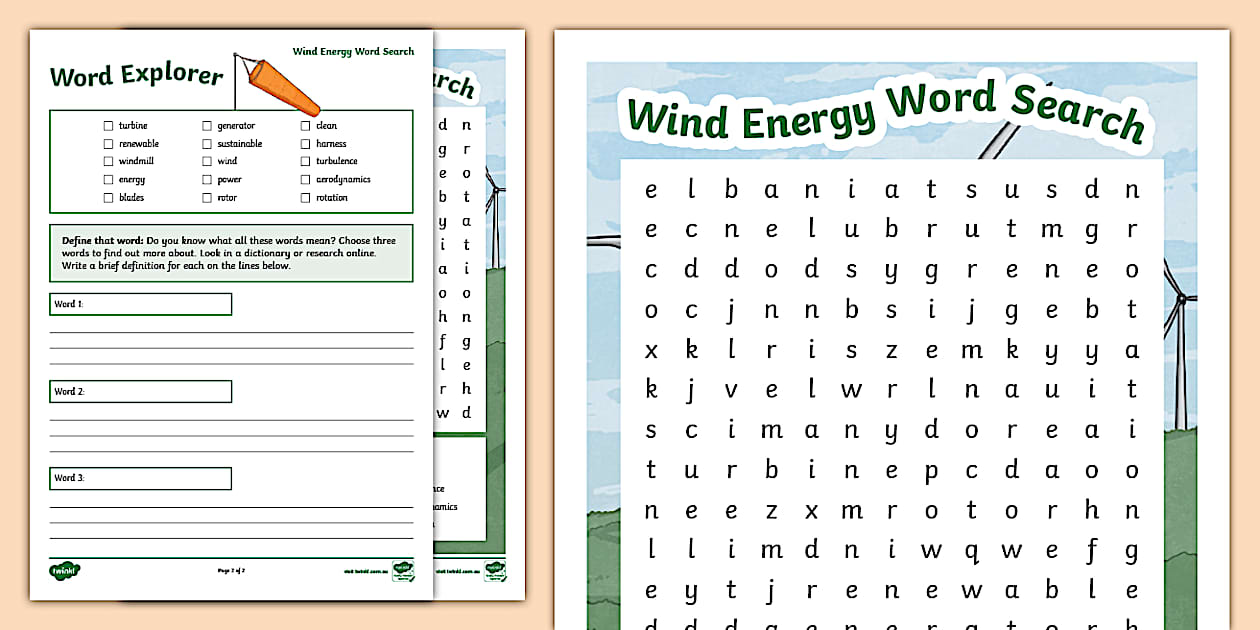Wind Energy Word Search (Teacher-Made) - Twinkl