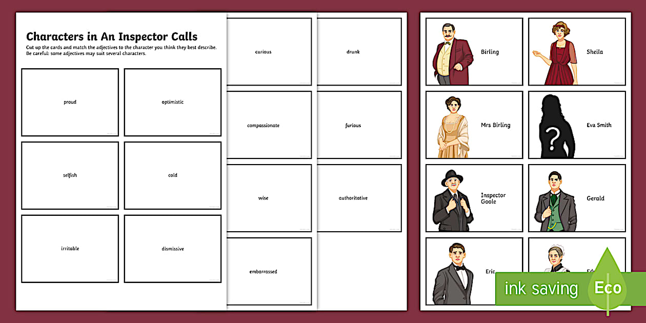 Editable Describing Characters in An Inspector Calls Matching Cards (Grades 1