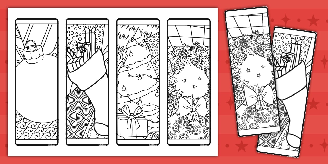 Christmas Pop Art Colouring Bookmarks - Twinkl