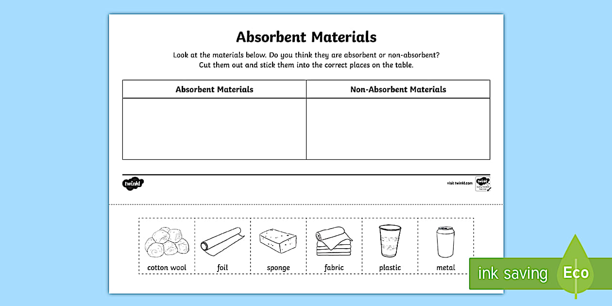 Absorbent Materials Cut and Stick Activity (Teacher-Made)