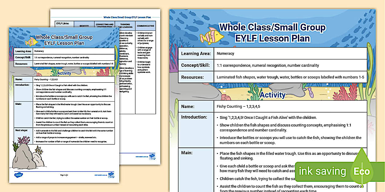 Fishy Counting EYLF Lesson Plan Adult Guidance - Twinkl