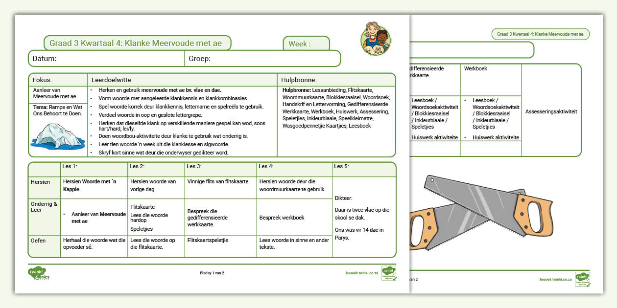 Graad 3 Klanke Lesplan Meervoude ae (teacher made) - Twinkl