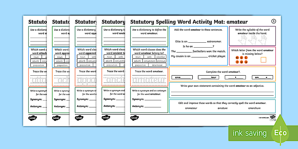 Black and White Year 5 and 6 Statutory Spelling Words Activity Mat Pack 2