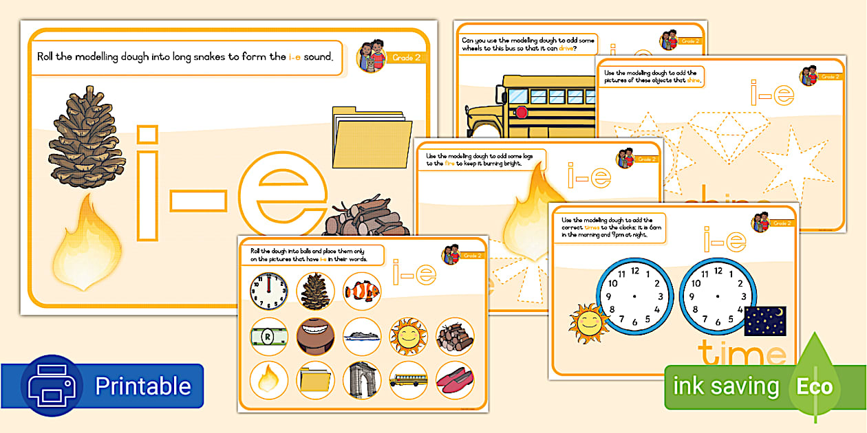 Grade 2 Phonics: i-e Modelling Dough Playmats - Twinkl