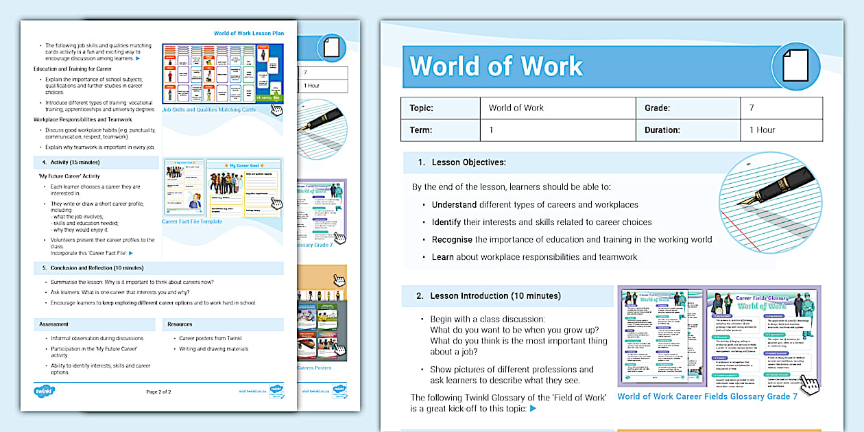 Grade 7 Life Skills World of Work Lesson Plan (teacher made)