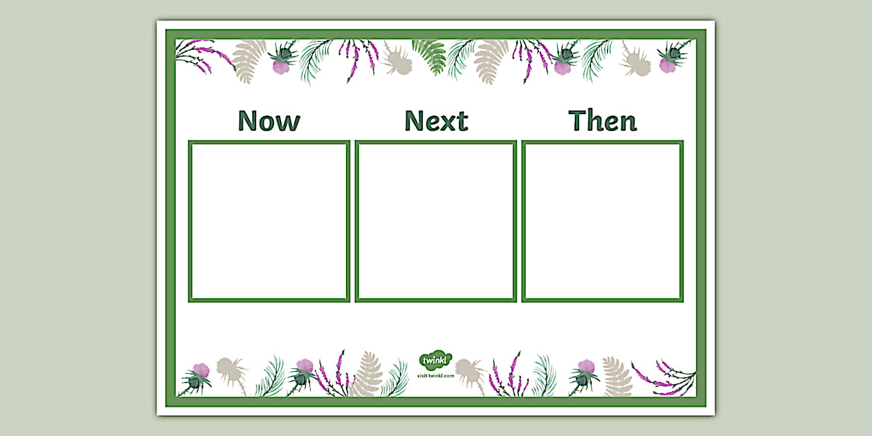 Scottish Botanical-Themed Now Next Then Visual Aid - Twinkl
