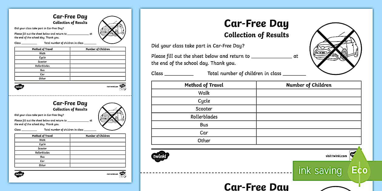 Car Free Day Data Collection Activity (teacher made)