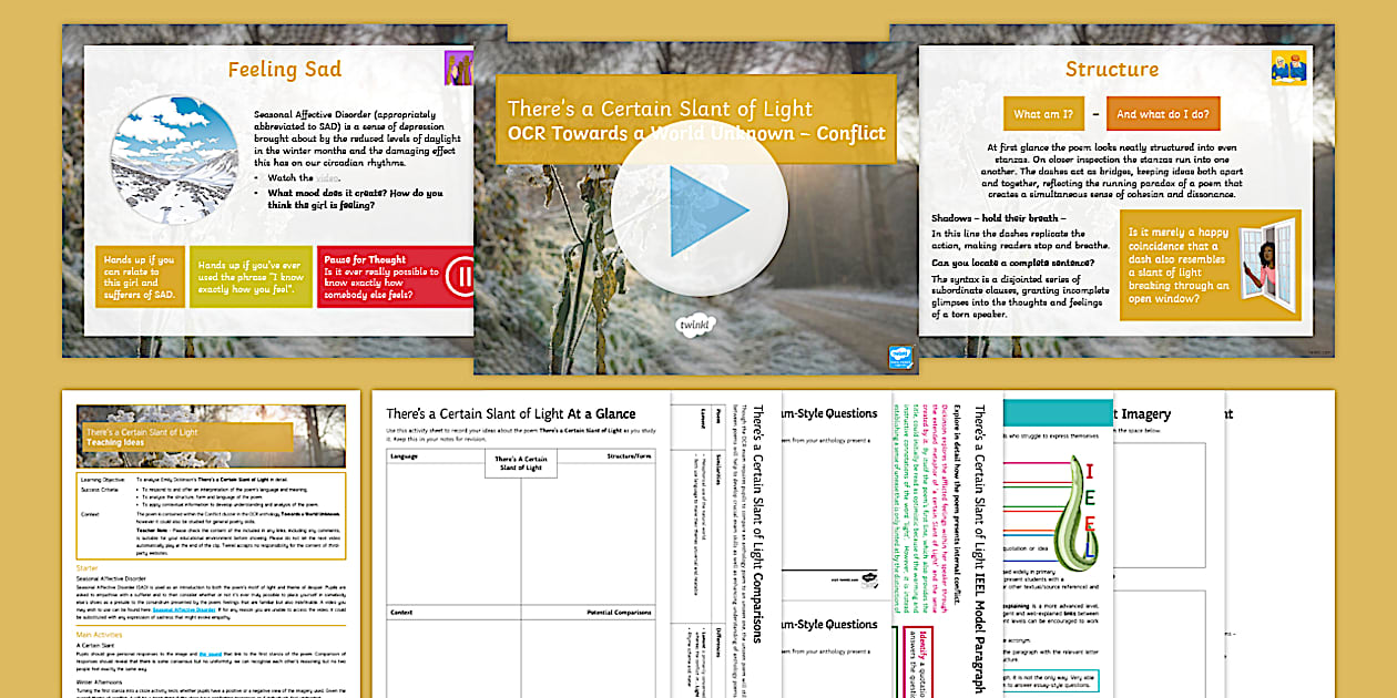 GCSE Poetry Lesson Pack to Support Teaching on 'There's a Certain Slant of