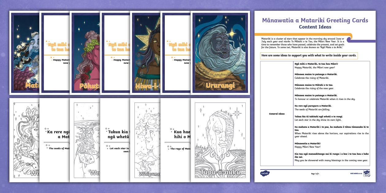 Mānawatia a Matariki Greeting Cards Years 5-8 - Twinkl