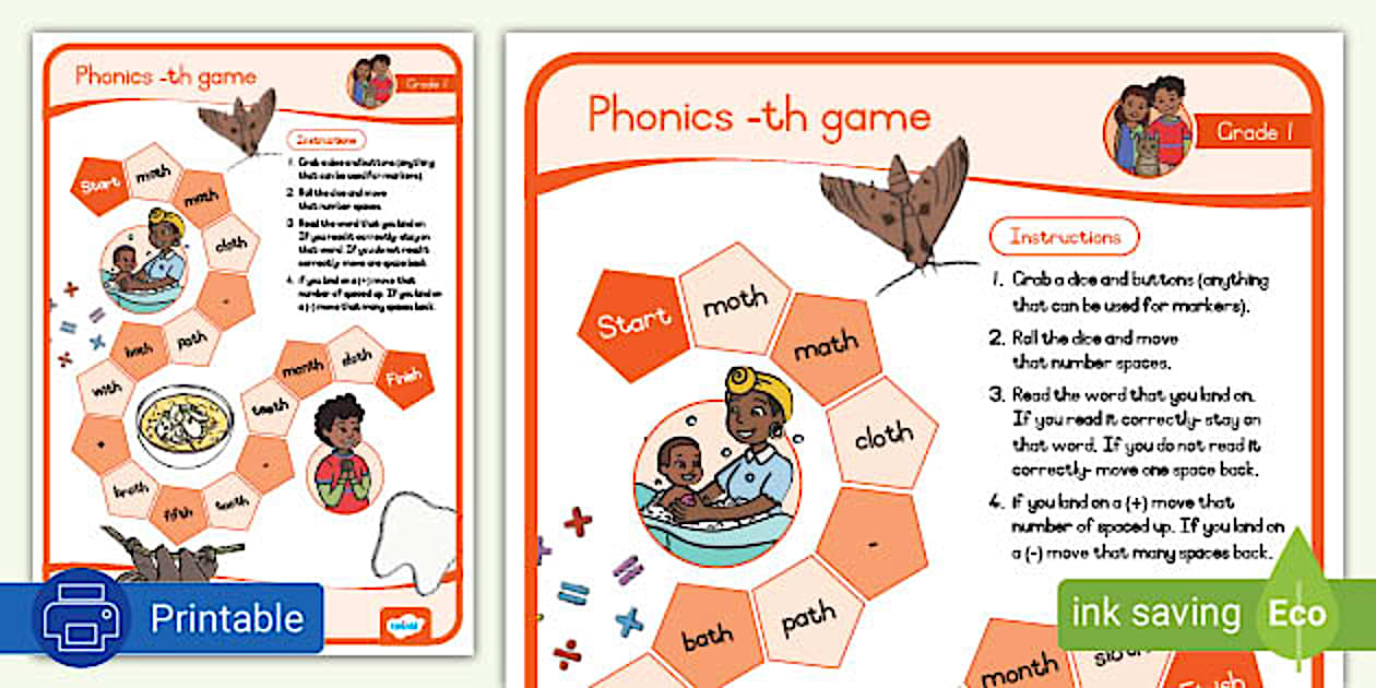 Grade 1 Phonics: -th Printable Game