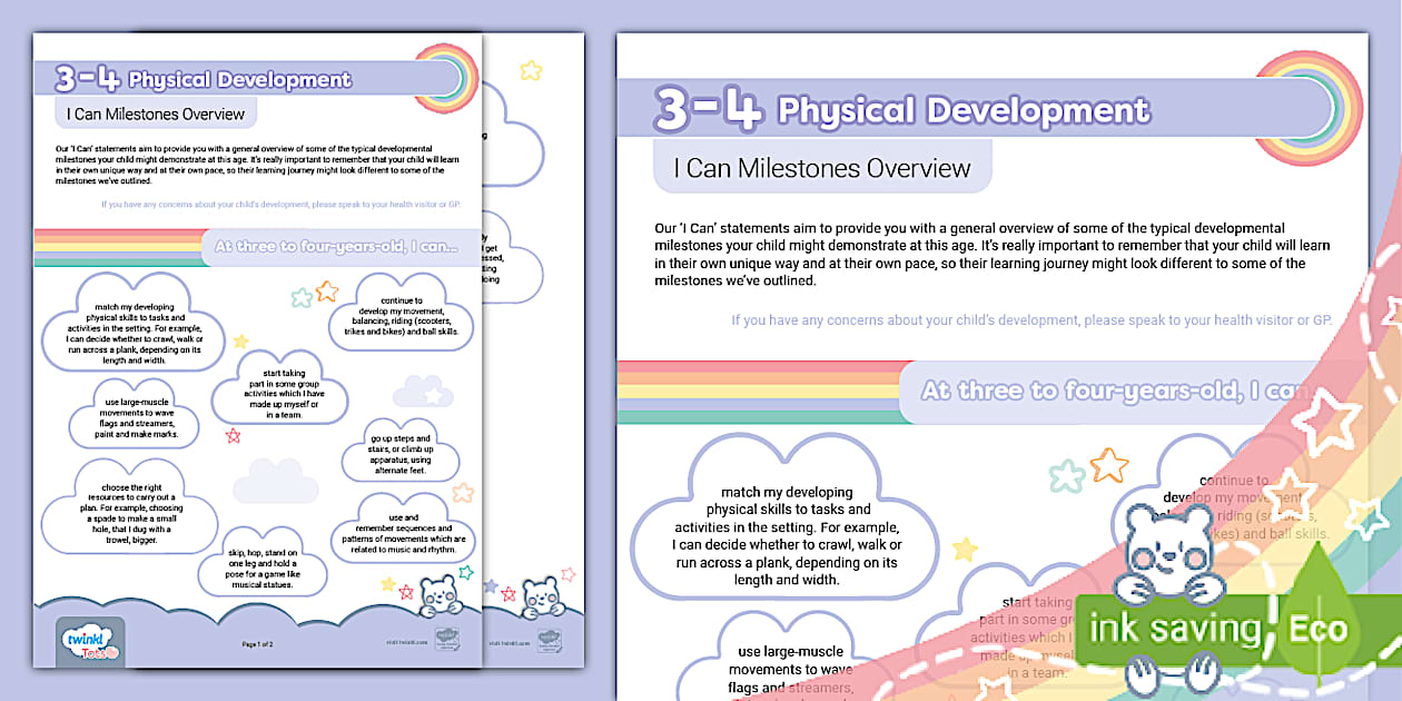 3-4 Years Physical Development I can Milestones - Twinkl