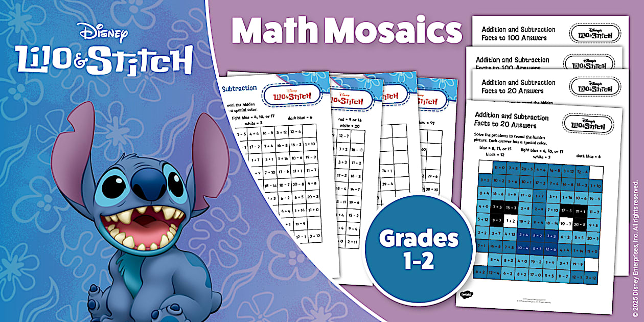Lilo & Stitch: Add and Subtract to 100 Math Worksheets