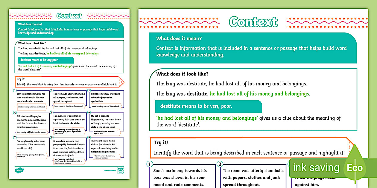 Oh! My Word! Context Clues Worksheet (Teacher-Made) - Twinkl