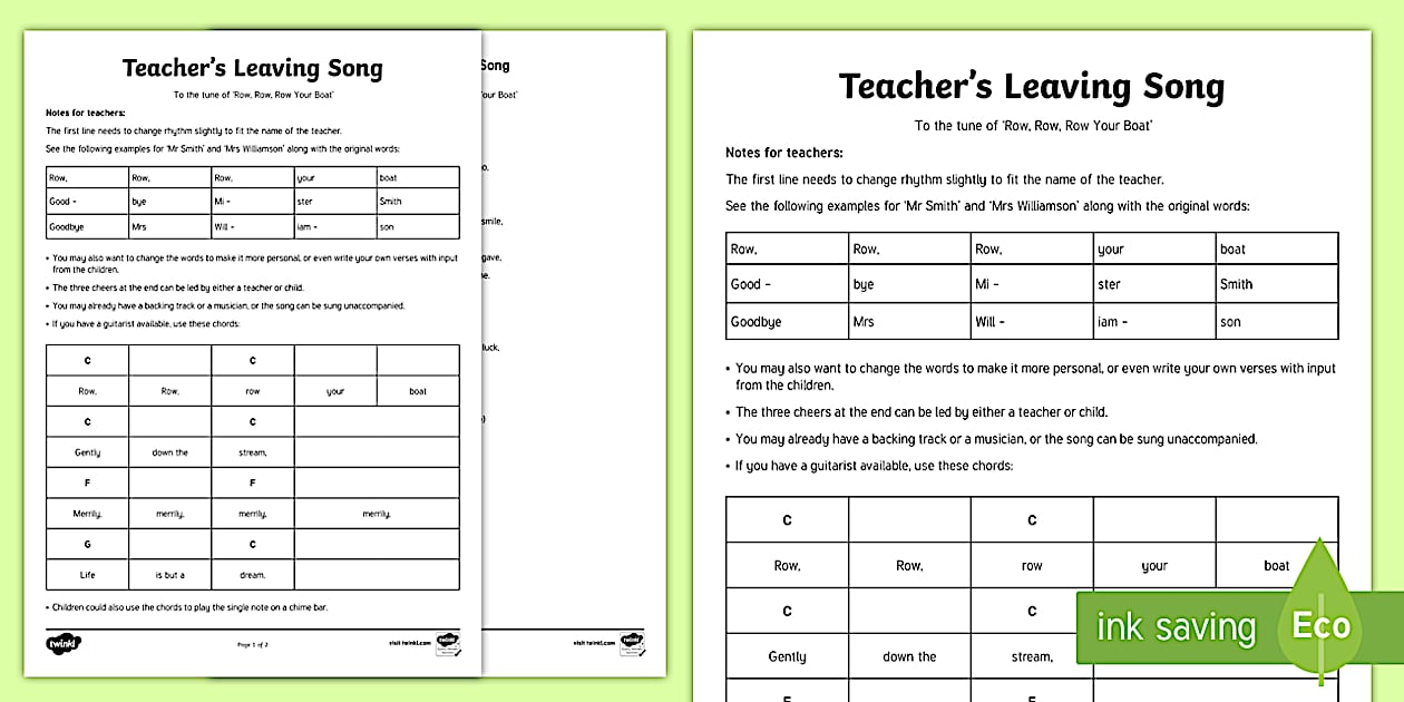 👉 KS1 Teacher's Leaving Song (Teacher-Made) - Twinkl