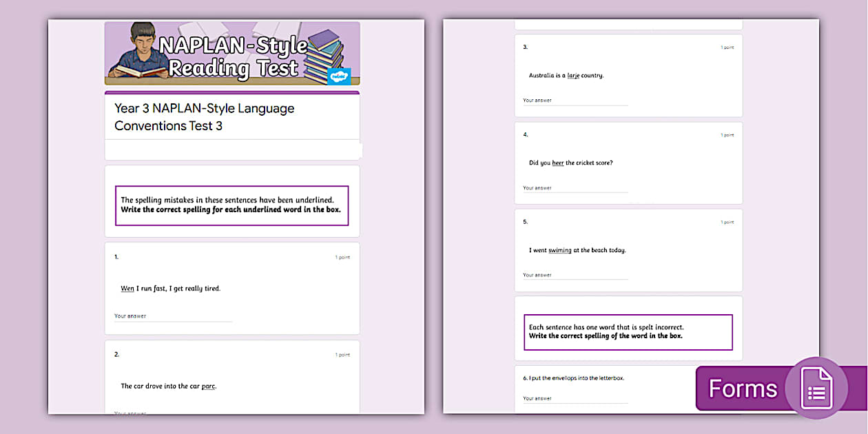 NAPLAN Style Year 3 Language Conventions Google Form Test 3