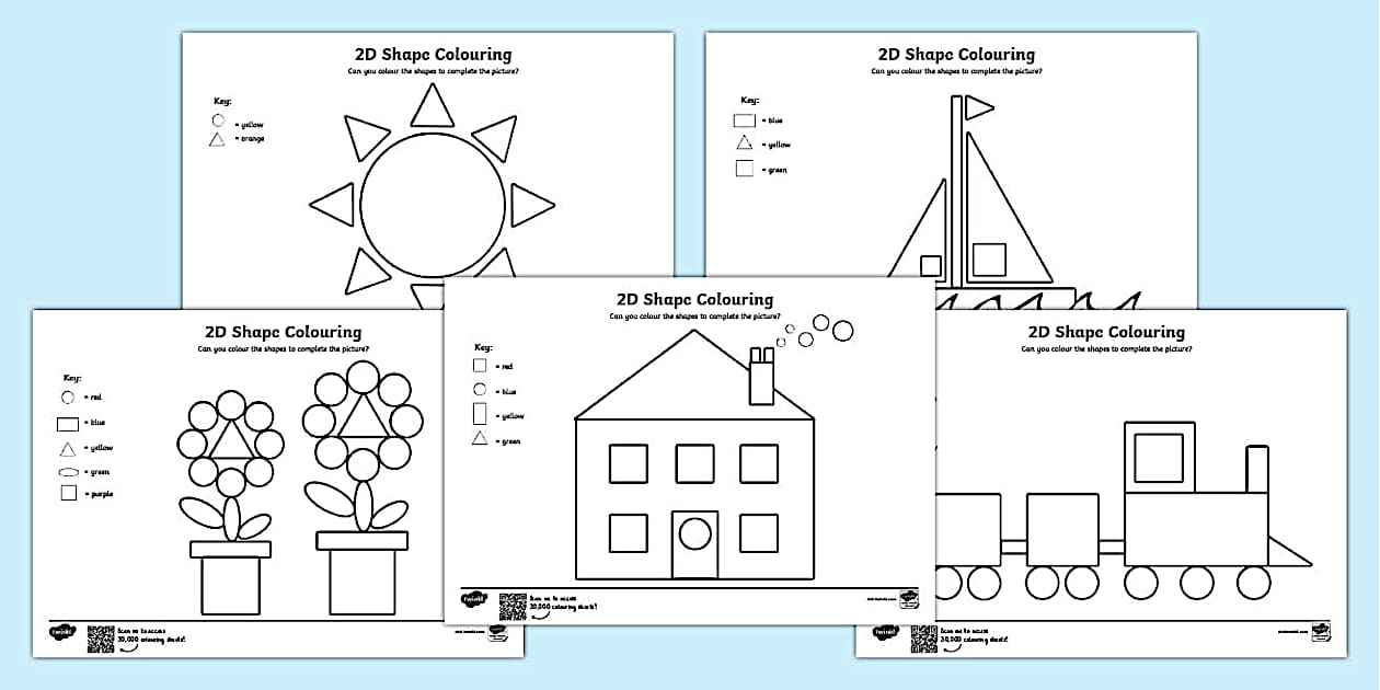 2D Shape Colouring Pages | KS1 Maths Resources - Twinkl