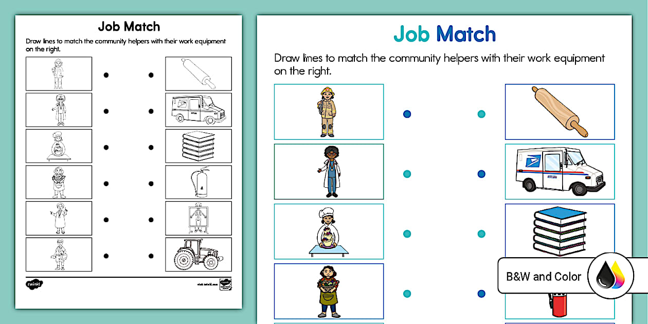 Community Helpers Job Match Worksheet (teacher made)