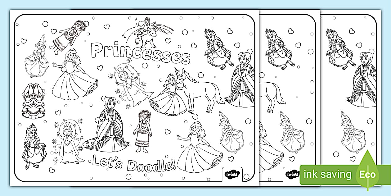 Princess-Themed Doodle Colouring Pages - Twinkl - KS1