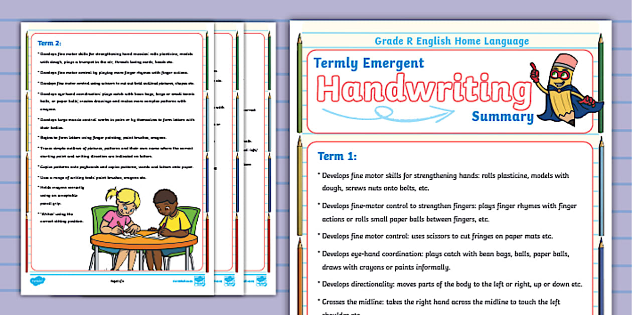Grade R English Home Language: Termly Handwriting Summary