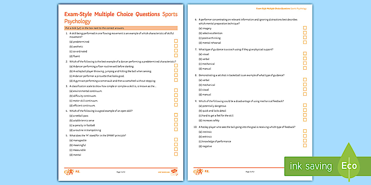 GCSE PE Exam-Style Multiple Choice Questions: Sports Psychology